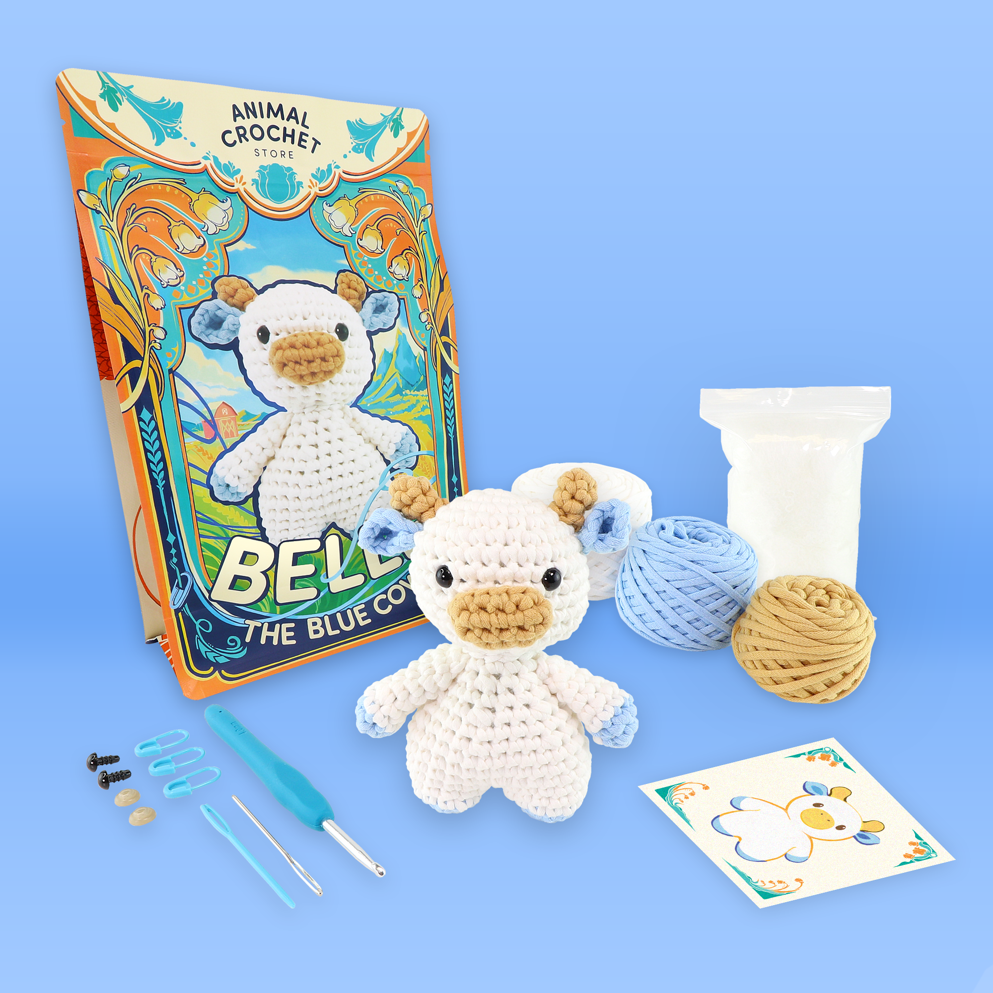 Belle The Blue Cow Crochet Kit – Animal Crochet Store