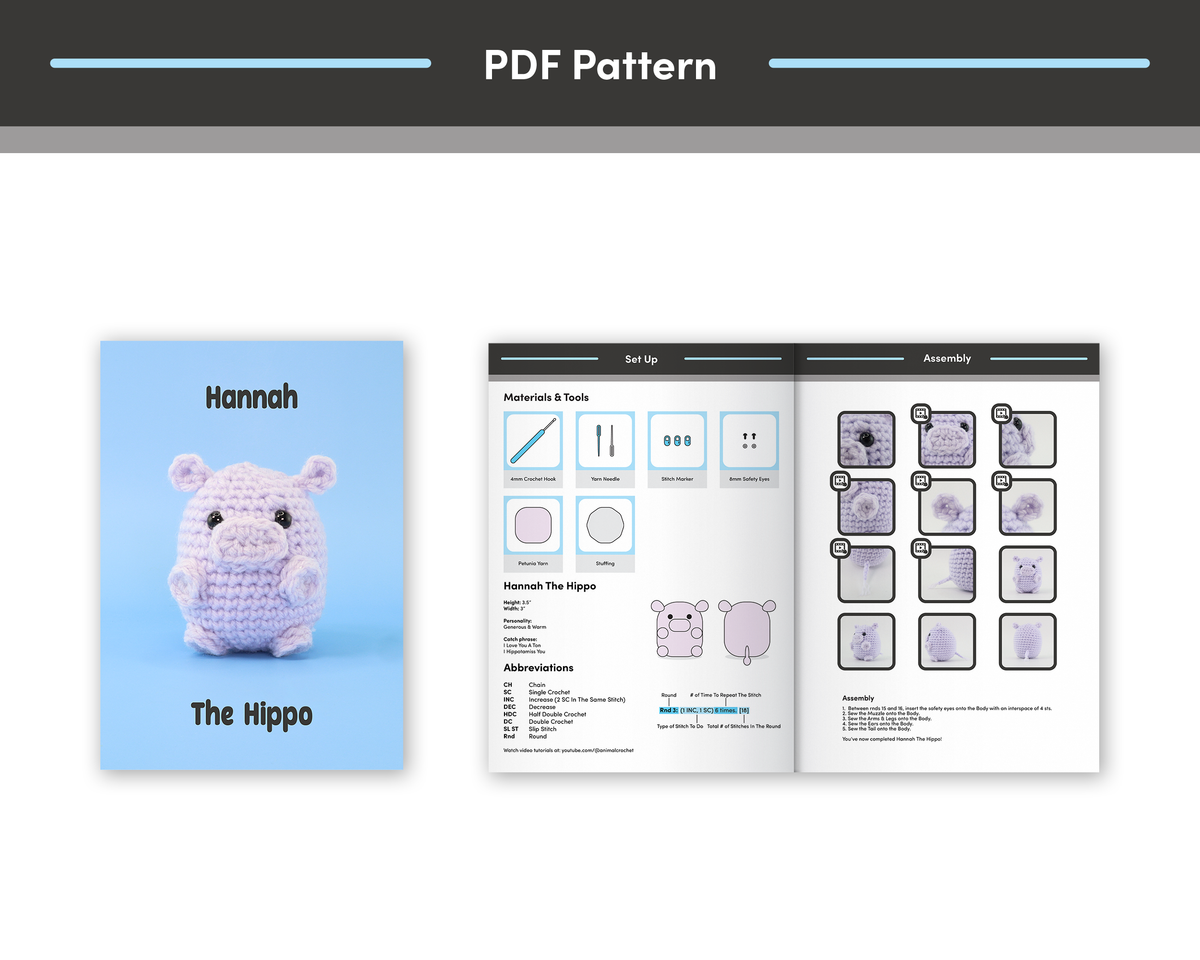 Hannah The Hippo Crochet Pattern & Video – Animal Crochet Store