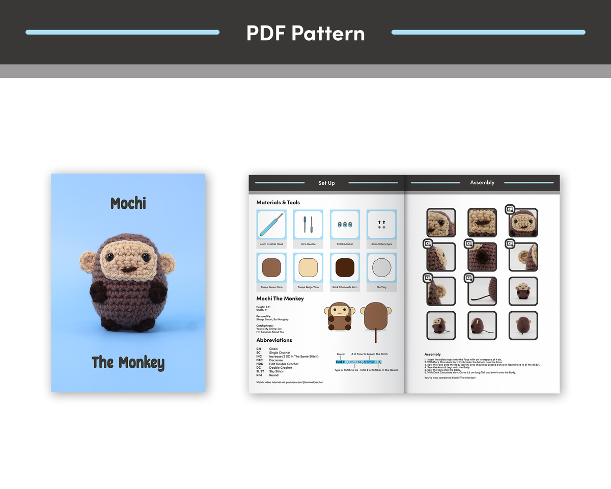 Mochi The Monkey Crochet Pattern & Video – Animal Crochet Store